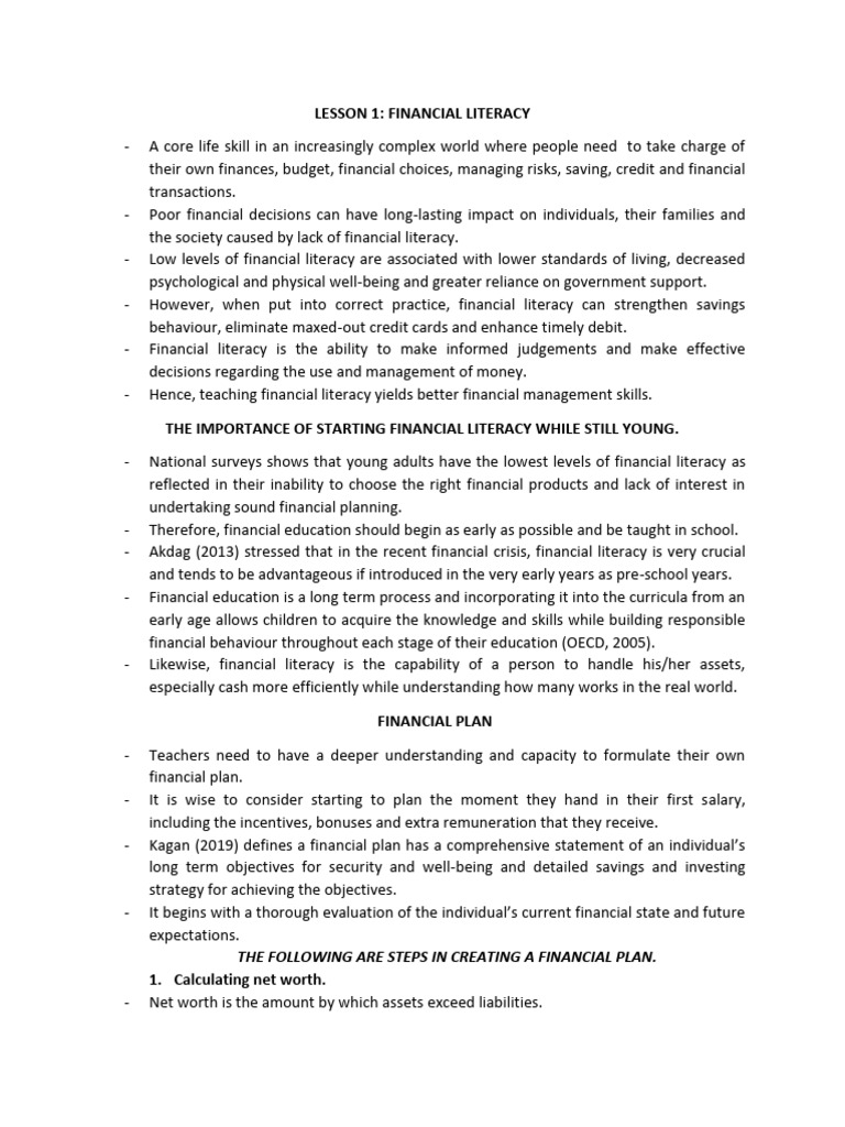 8 Financial Literacy Lesson1 | PDF | Investing | Financial Literacy