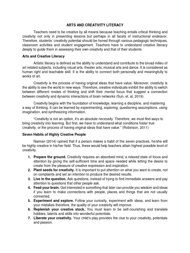 15 Arts and Creativity Lesson | PDF | Motor Coordination | Creativity