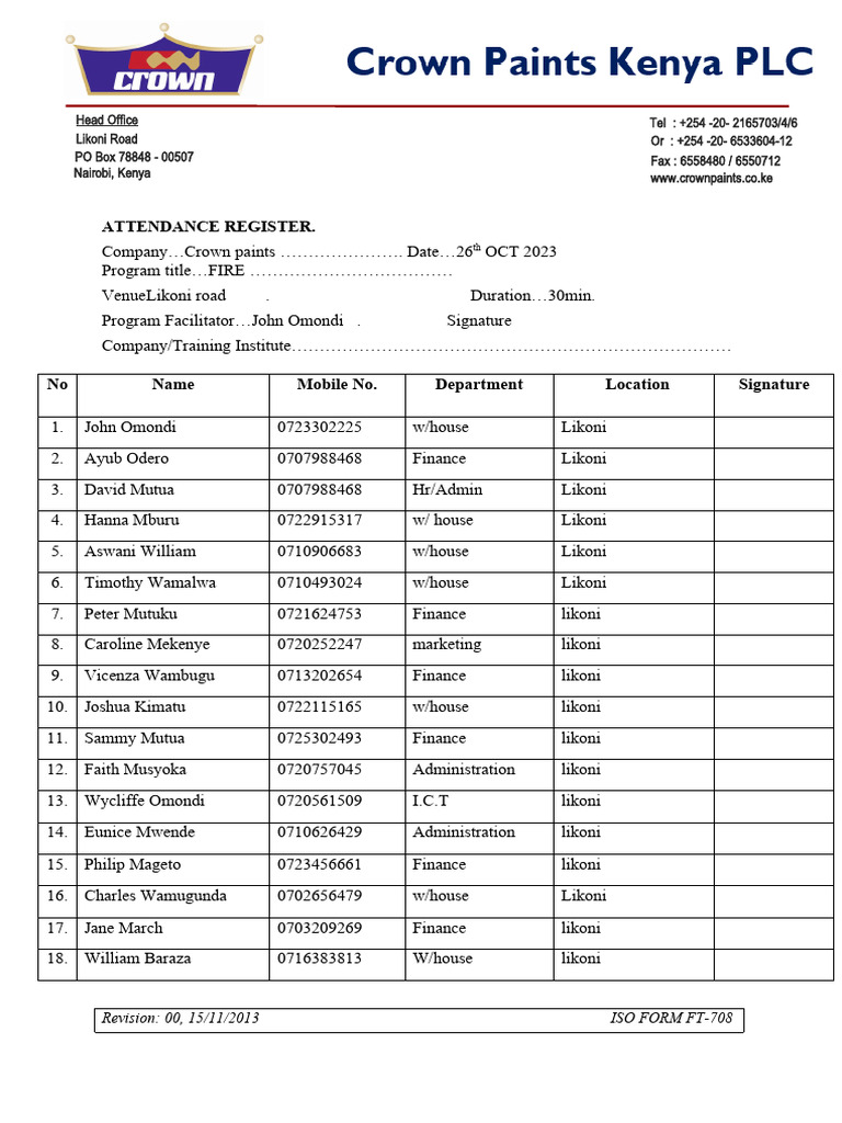 Training Attendance Register 2 | PDF