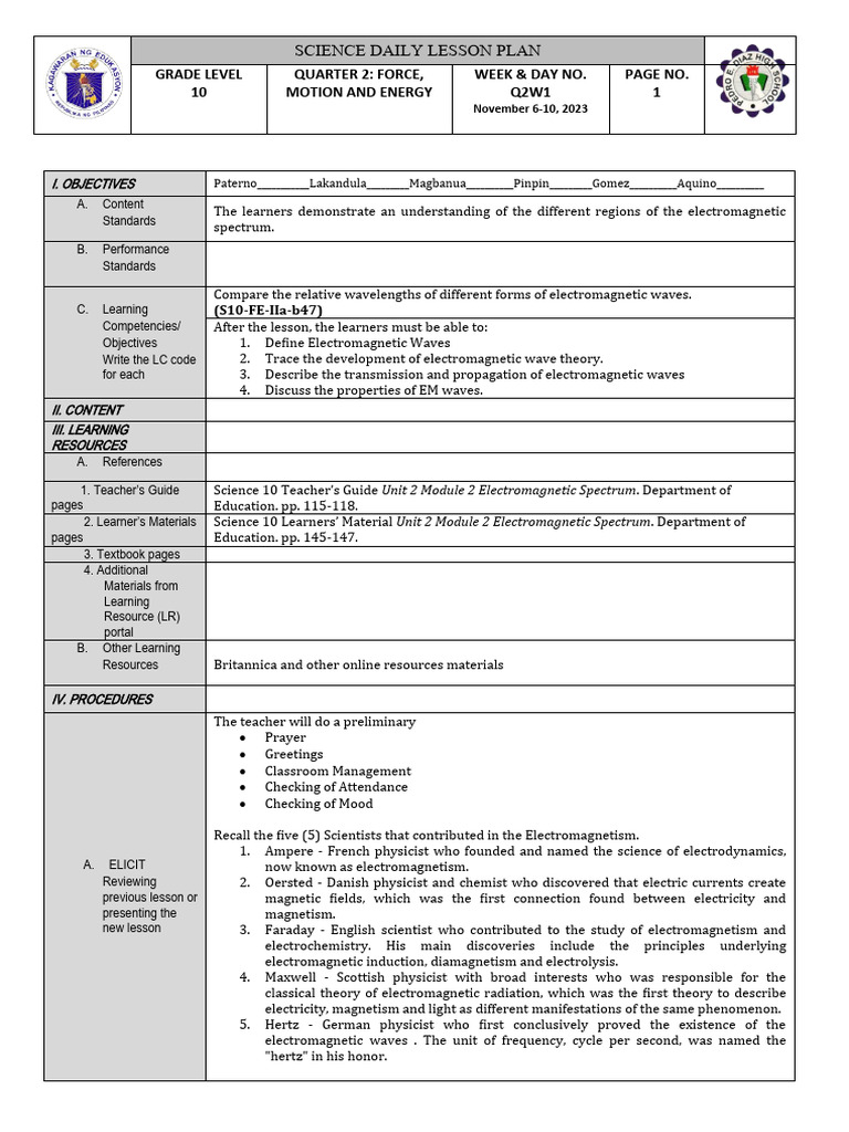Lesson PLan - EM Waves/Spectrum | PDF | Electromagnetic Radiation | Light
