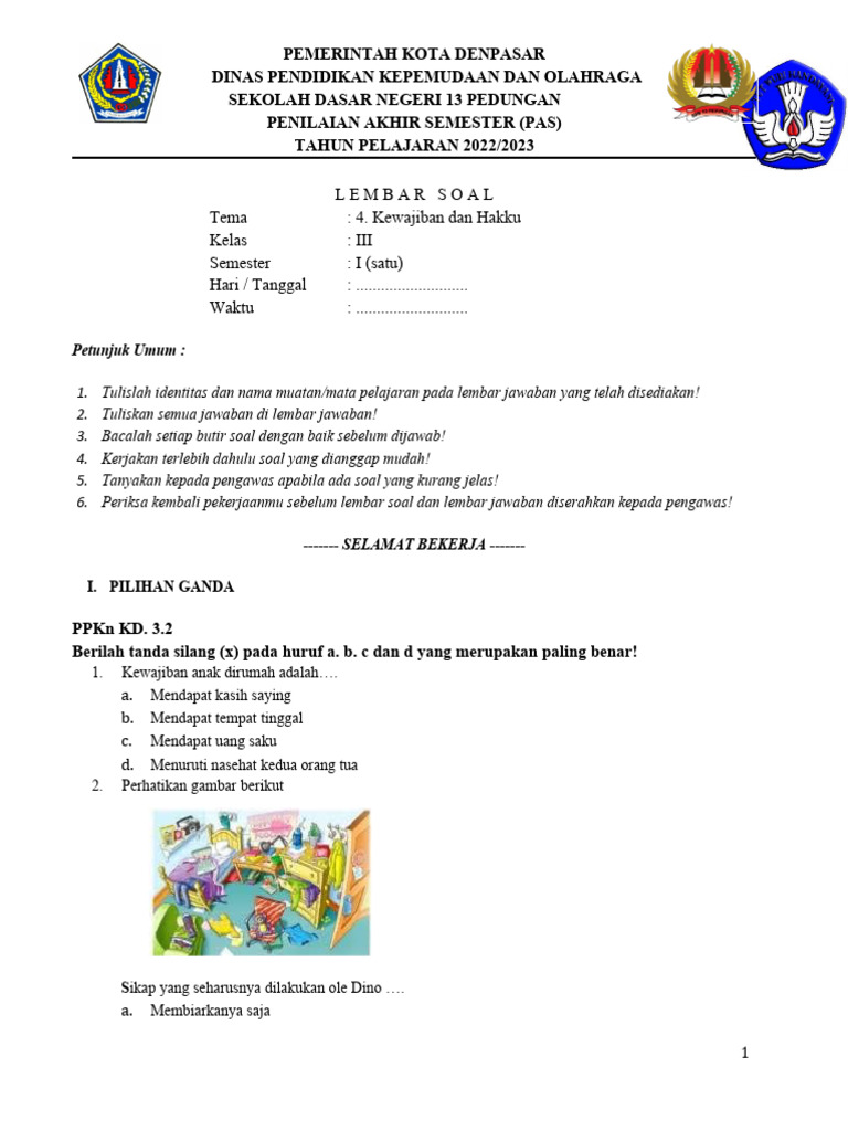 Soal Pas Kelas 3 Tema 4 | PDF