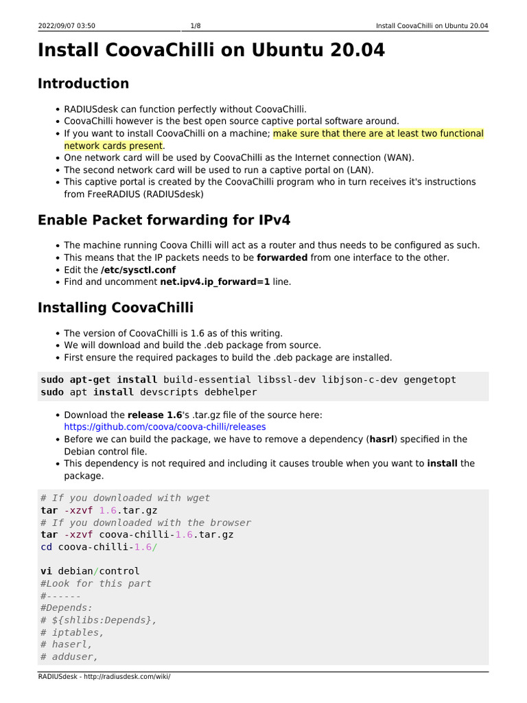 Install Coovachilli On Ubuntu 20.04 | PDF | Domain Name System | Data Transmission