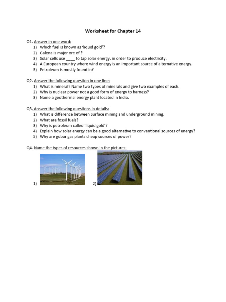 Energy Resources Worksheet Chapter 14 | PDF
