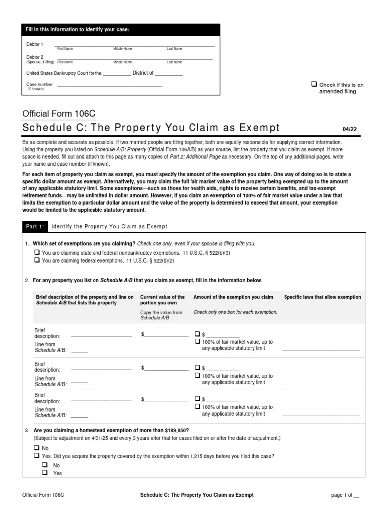 Form B 106c | PDF | Bankruptcy In The United States | Taxes