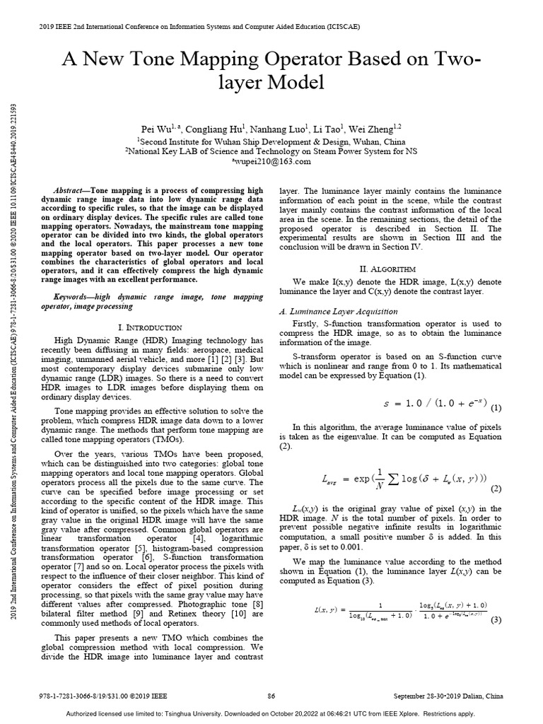 A New Tone Mapping Operator Based On Two-Layer Model | PDF | Contrast (Vision) | Graphics