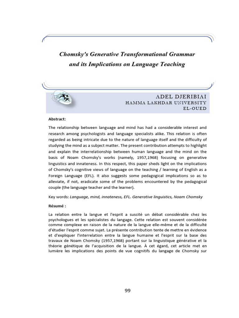 Chomsky's Generative Transformational Grammar and Its Implications On Language Teaching | PDF ...
