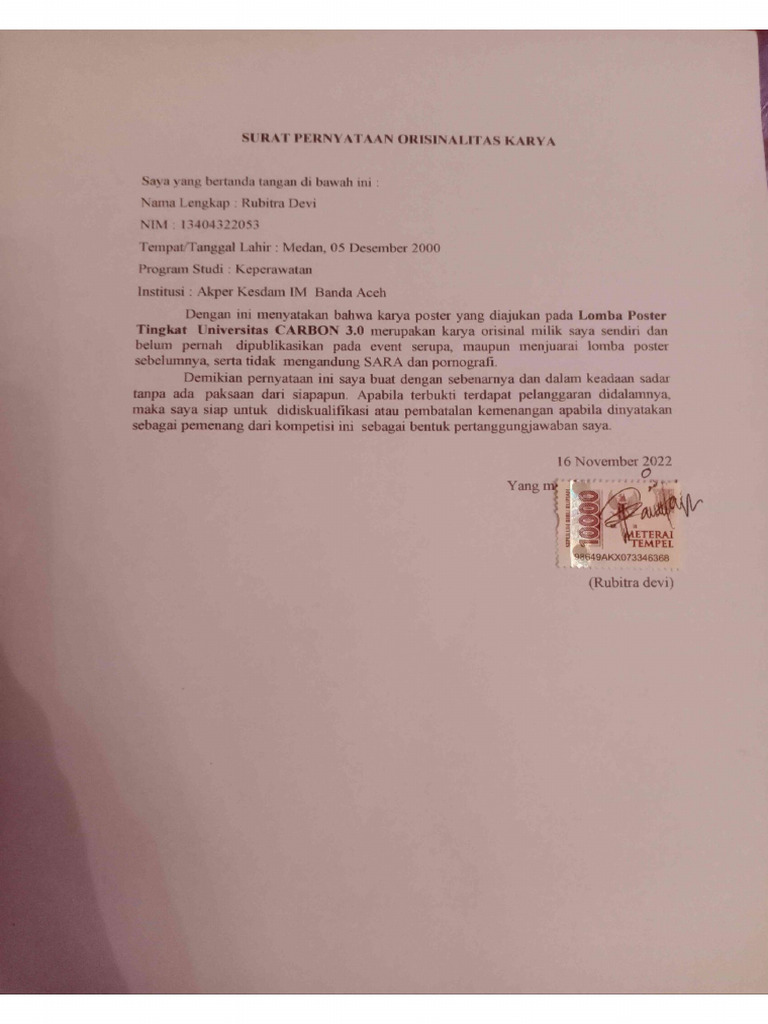 File Surat Pernyataan Orisinil (Tinggi) | PDF