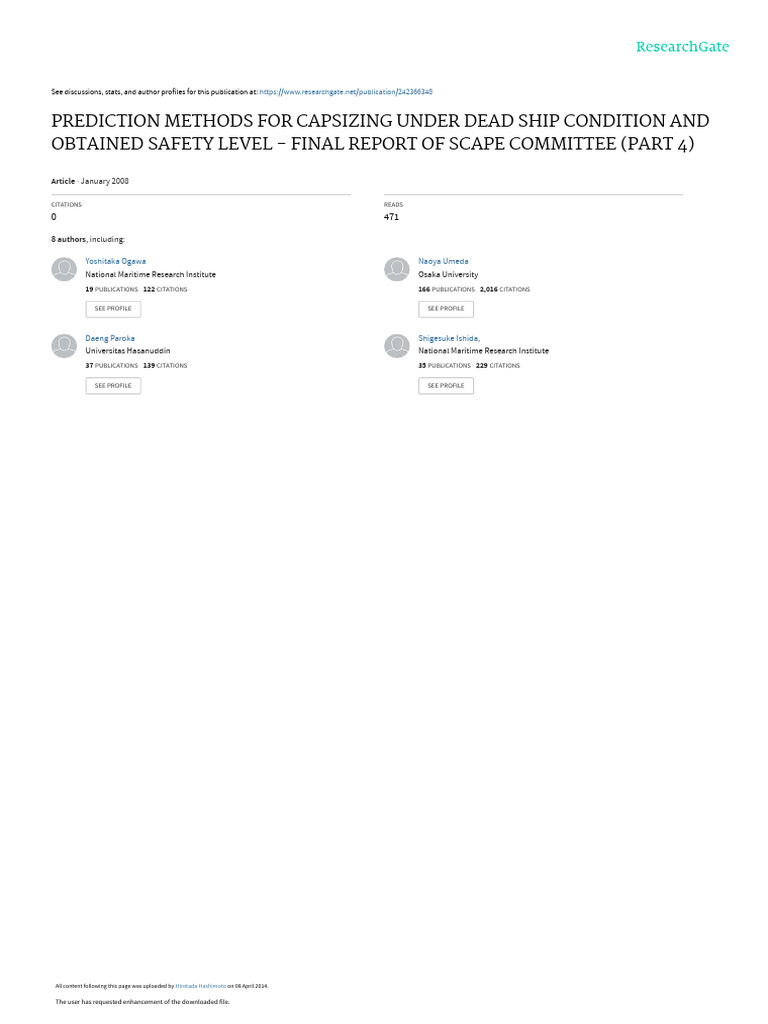 Prediction Methods For Capsizing Under Dead Ship C | PDF | Ships | Methodology