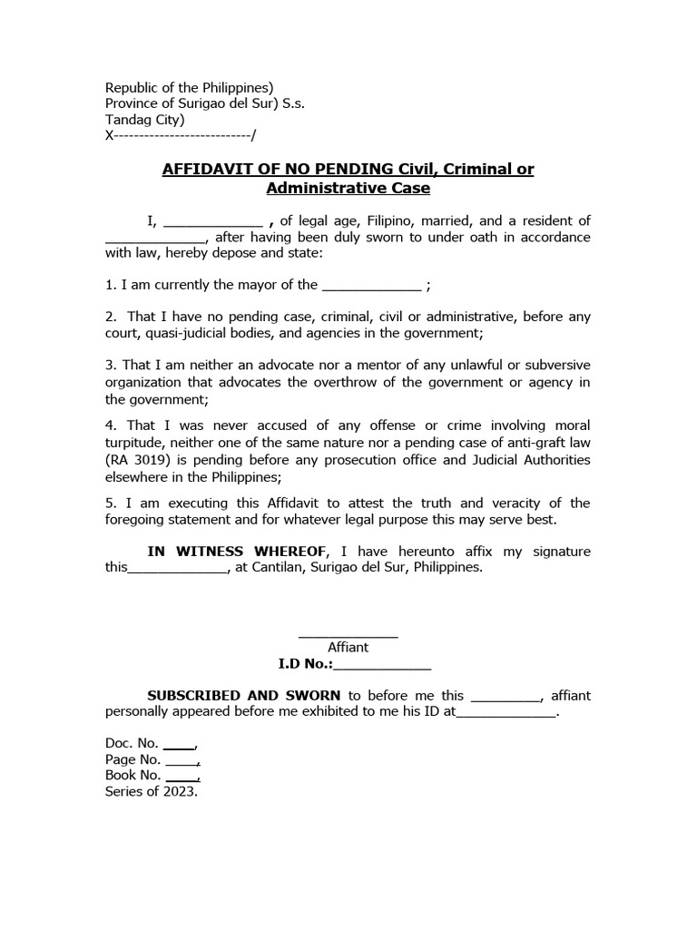 Affidavit of No Pending Cases | PDF | Politics | Law