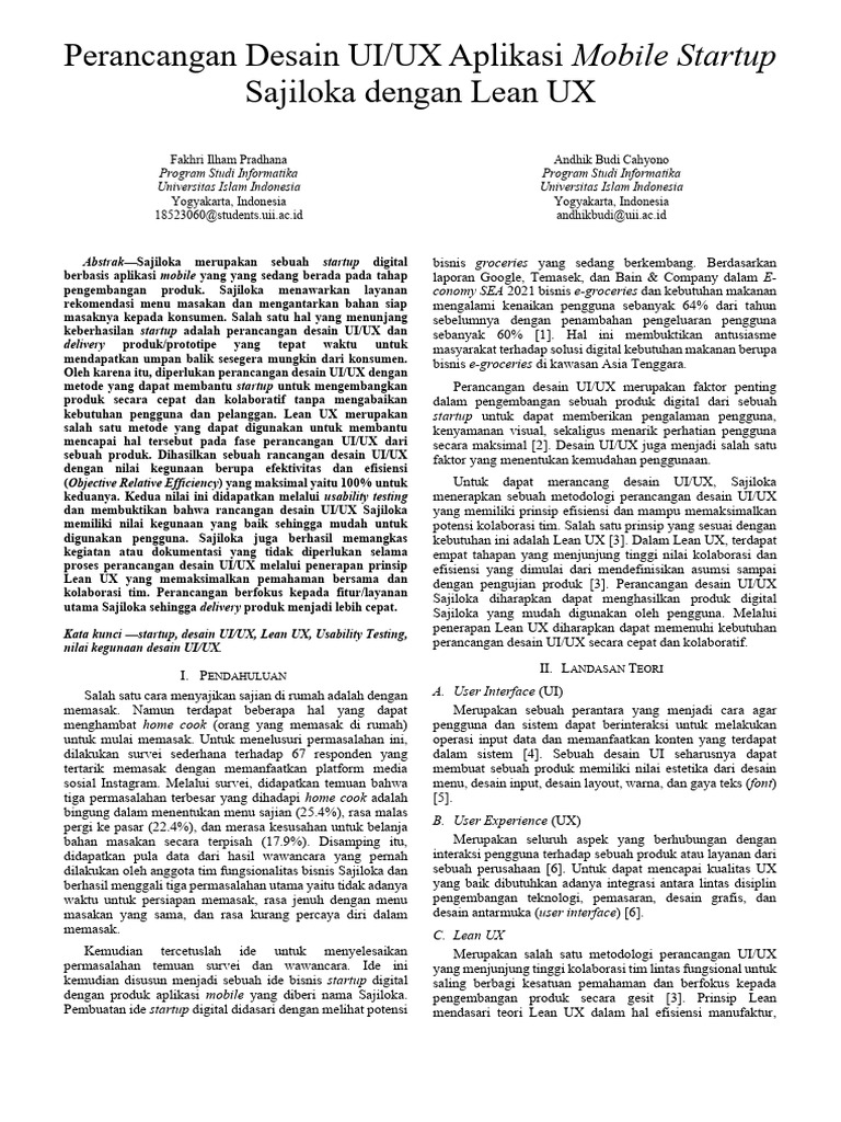 Perancangan Desain UI UX Aplikasi Mobile Startup Sajiloka Dengan Lean UX | PDF