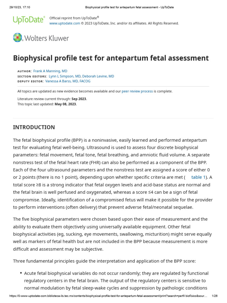 Biophysical Profile Test For Antepartum Fetal Assessment - UpToDate ...