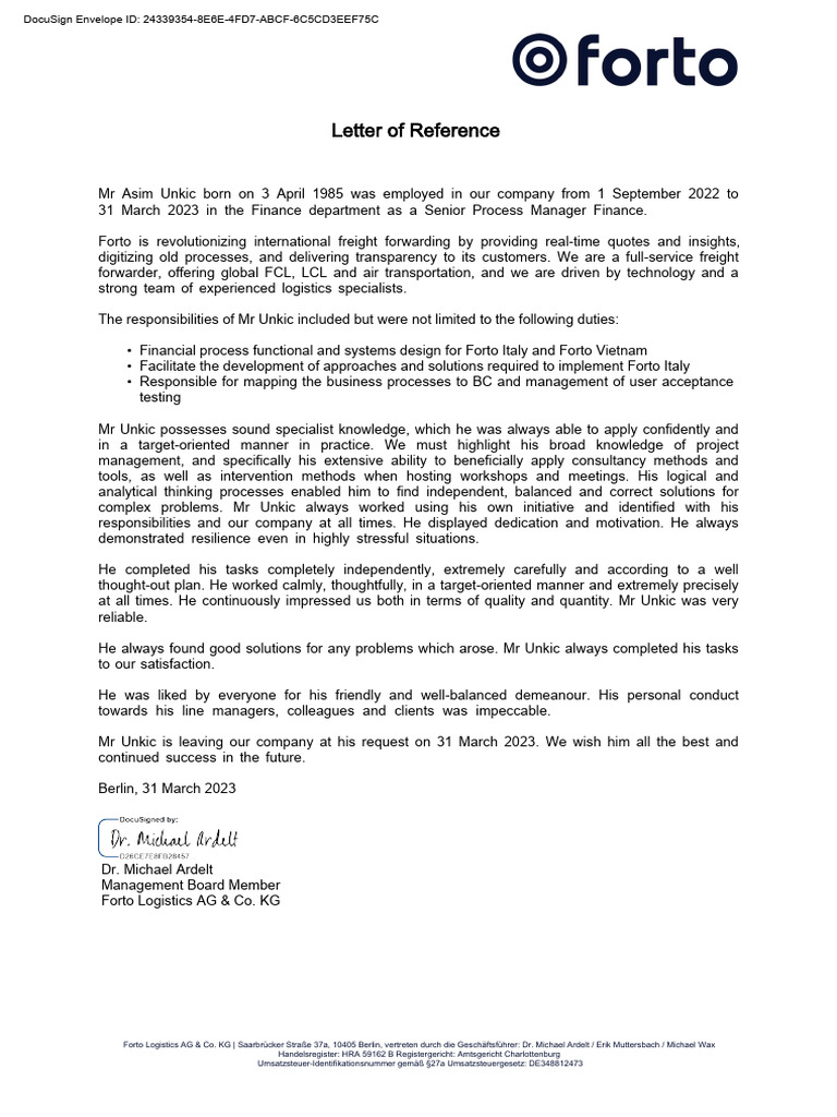 Senior Process Manager Reference Letter | PDF | Logistics | Business