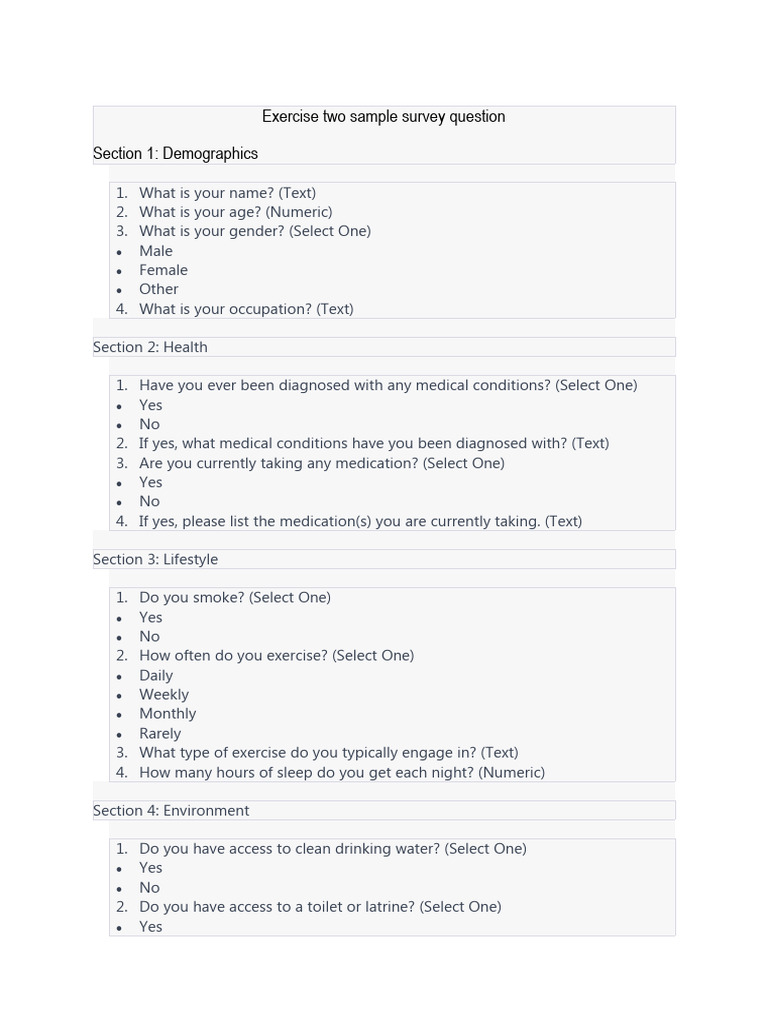 Exercise Two Survey Question | PDF | Data Science