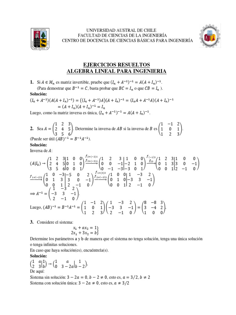 Ejercicios Resueltos Algebra Lineal para Ingenieria: Solución | PDF ... Ejercicios Resueltos Algebra Lineal para Ingenieria: Solución | PDF ...