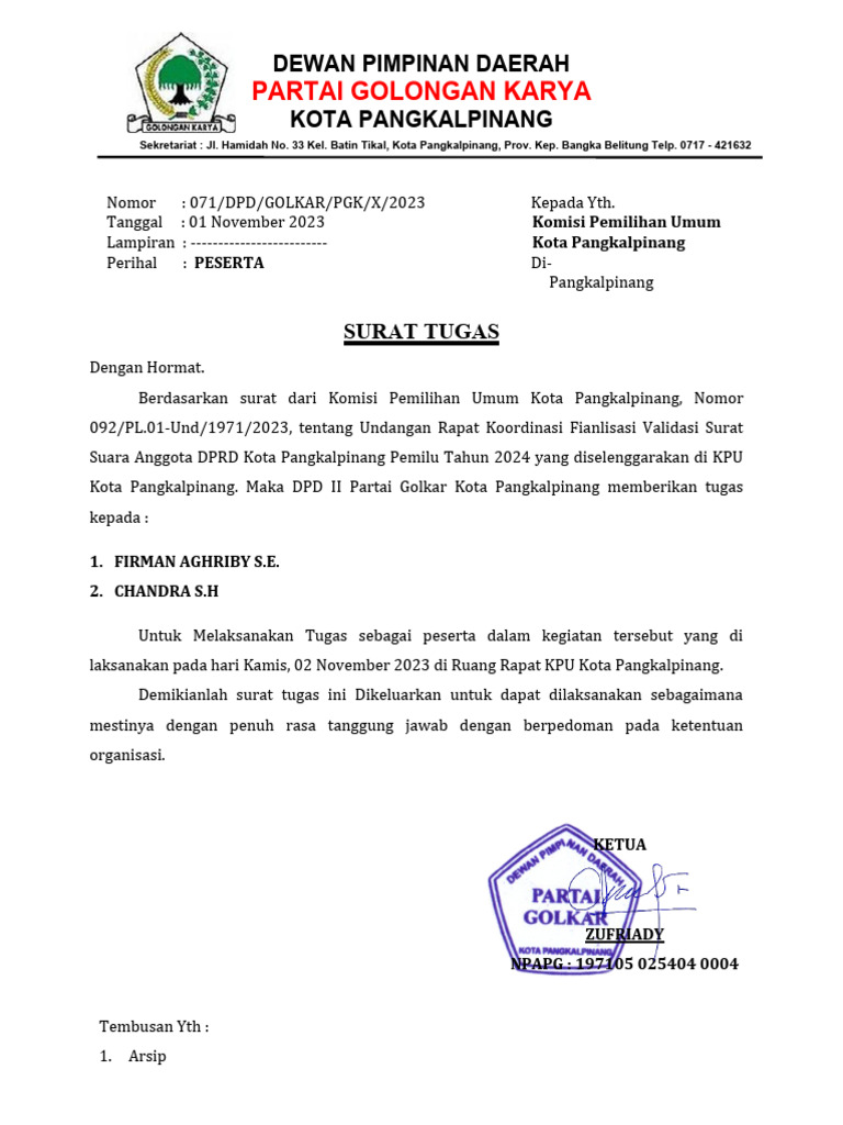 Surat Tugas Kpu | PDF