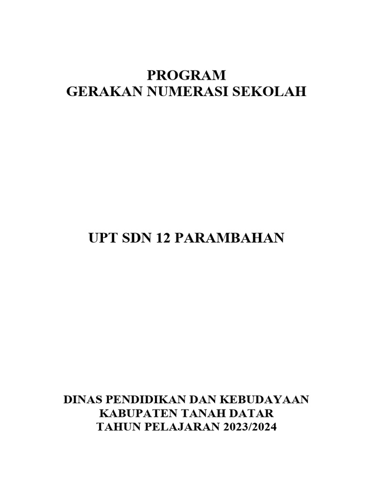 Program Numerasi Upt SDN 12 TW 3 | PDF