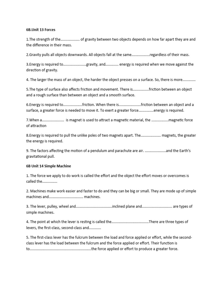 6B.Unit 13 Force My pals-WPS Office | PDF | Lever | Friction