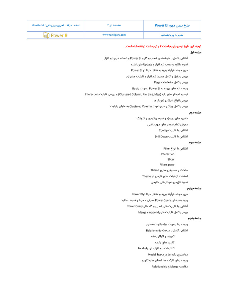 Power BI Syllabus | PDF