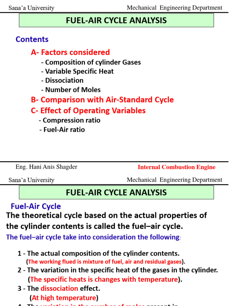 Fuel-Air Cycle Analysis in IC Engines | PDF | Gasoline | Diesel Engine
