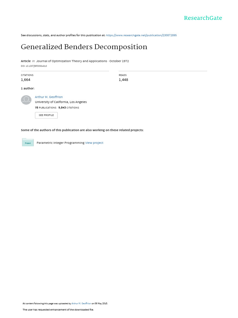 Generalized Benders Decomposition | PDF | Mathematical Optimization | Linear Programming