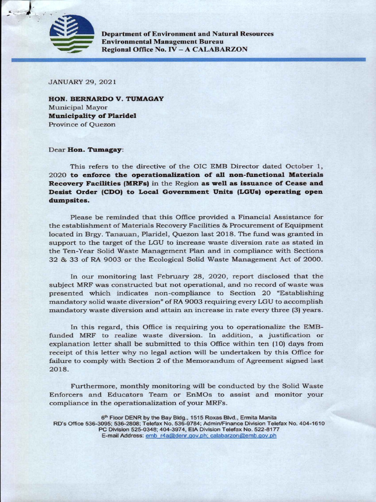 DENR-EMB Letter To LGUs | PDF
