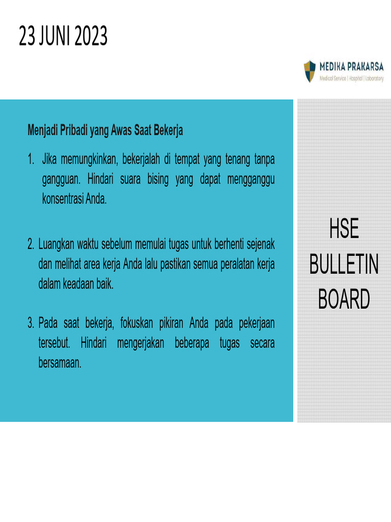HSE Bulletin Board Menjadi Pribadi Yang Awas Saat Bekerja | PDF