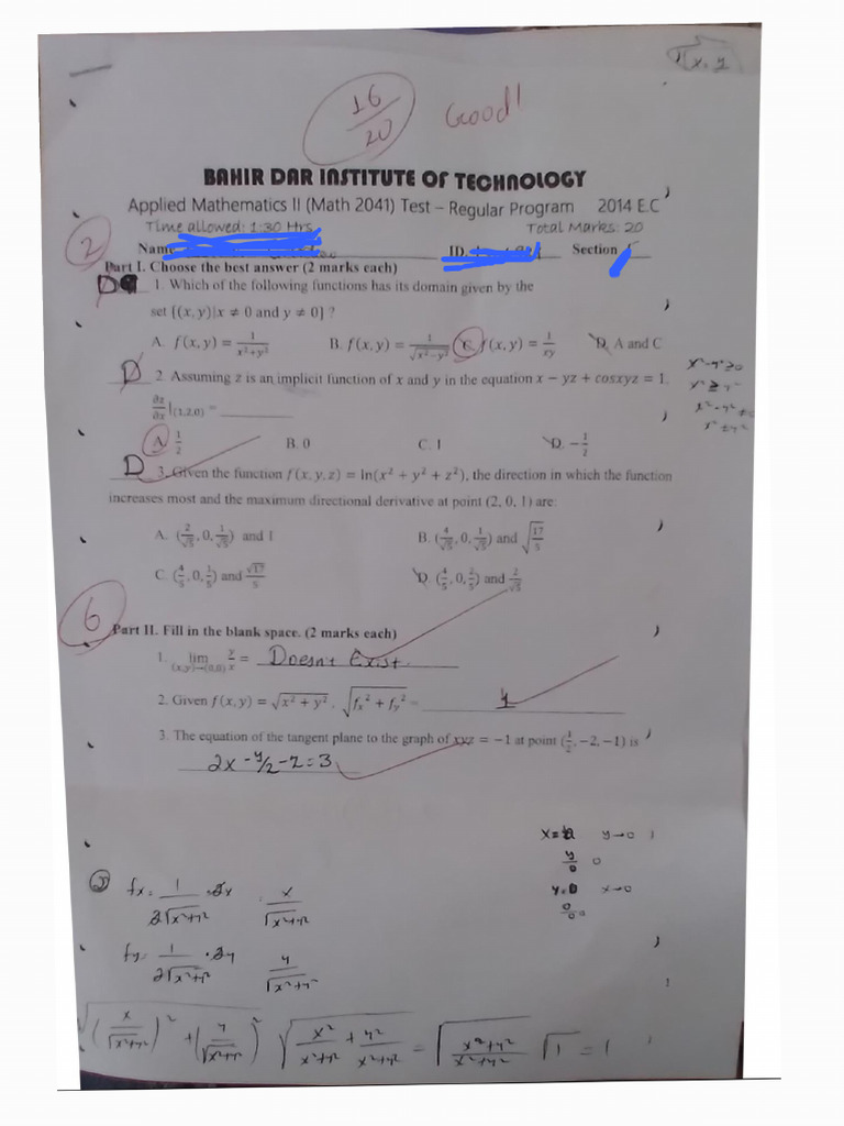 Applied Maths 2 Mid Exam BDU | PDF