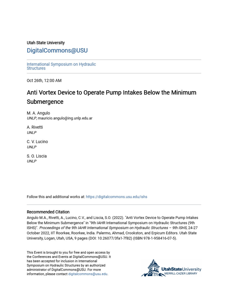 Anti Vortex Device To Operate Pump Intakes Below The Minimum Subm | PDF ...