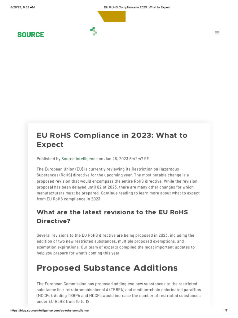 EU RoHS Compliance in 2023 - What To Expect | PDF | Chemical Substances | Physical Sciences