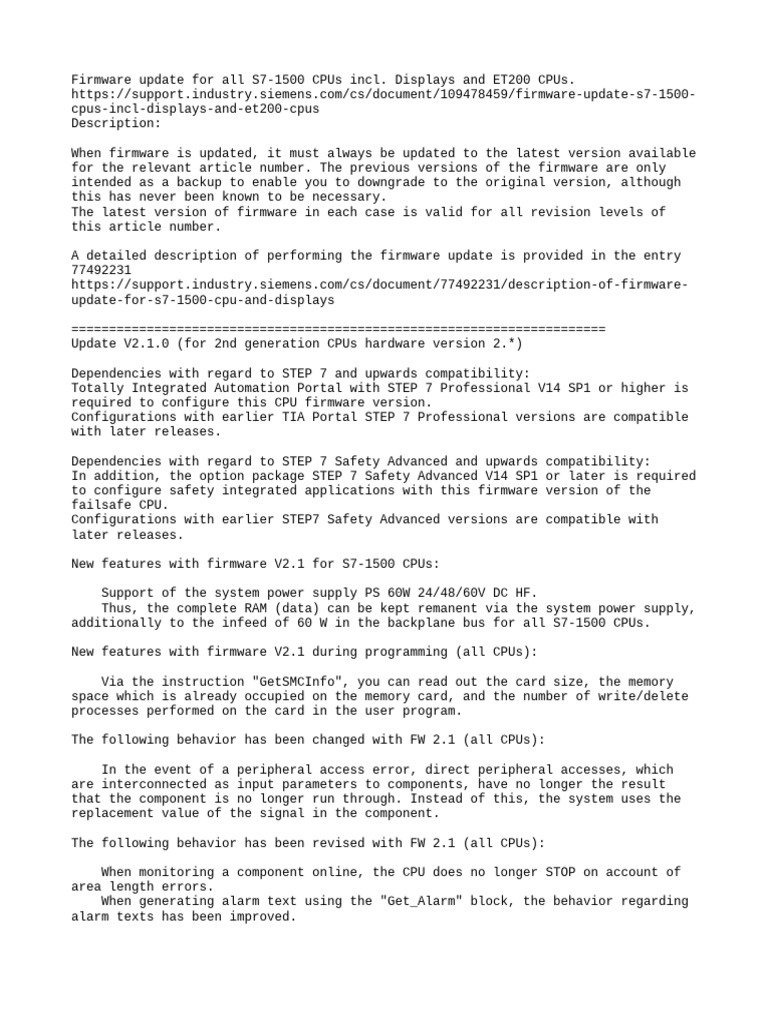 Firmware Update S7-1500 CPU | PDF | Central Processing Unit | Parameter ...
