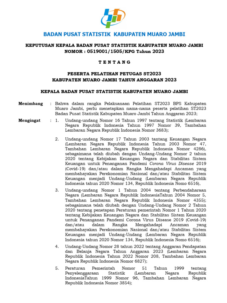 SK Peserta Pelatihan ST2023 | PDF