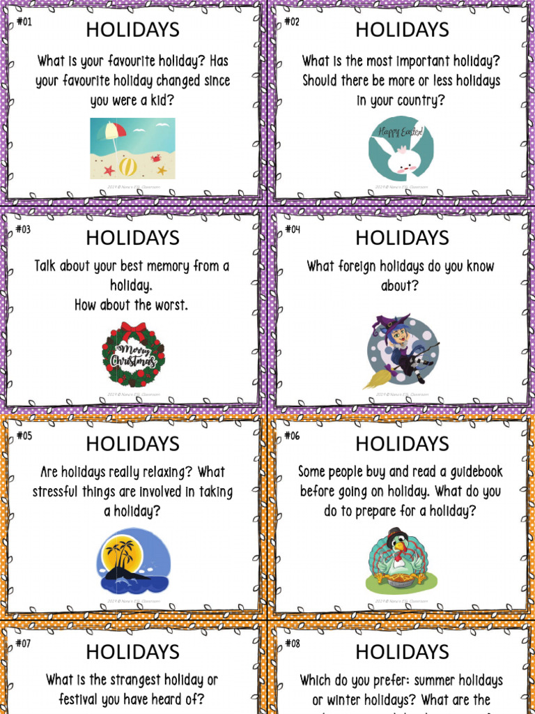 2 Holidays Conversation Cards 4 Per PageBrE | PDF