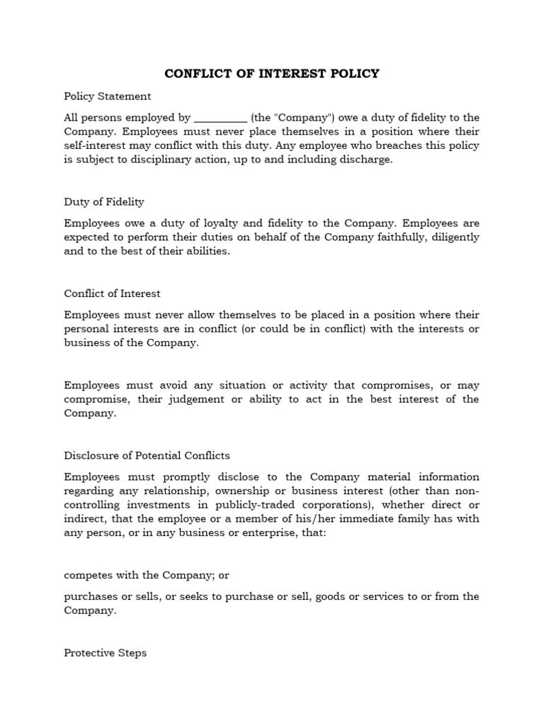 13 - Conflict of Interest Policy | PDF | Conflict Of Interest | Employment