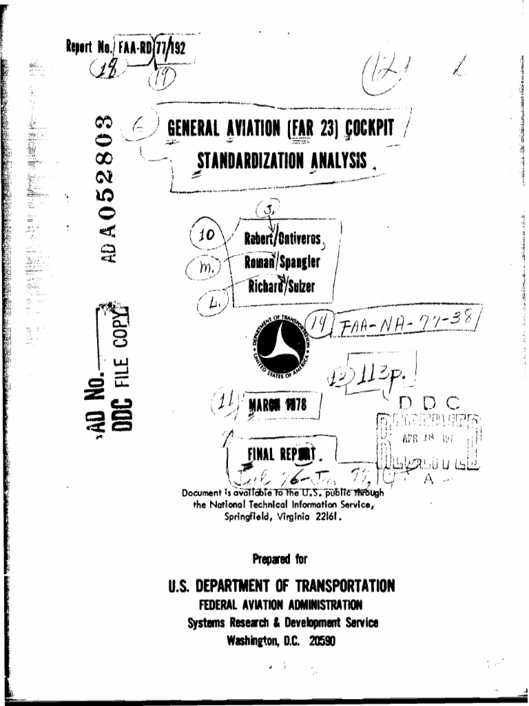 General Aviation (FAR 23) Cockpit Standardization Analysis - ADA052803 ...