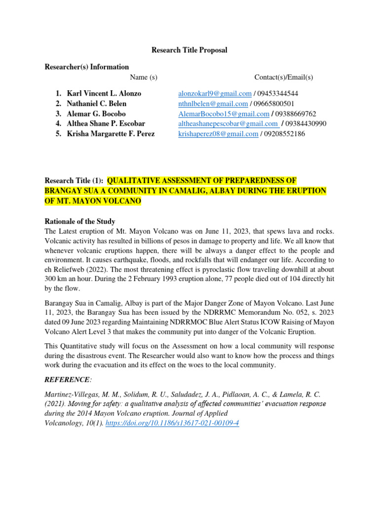 Research Title Proposal Template | PDF | Volcano