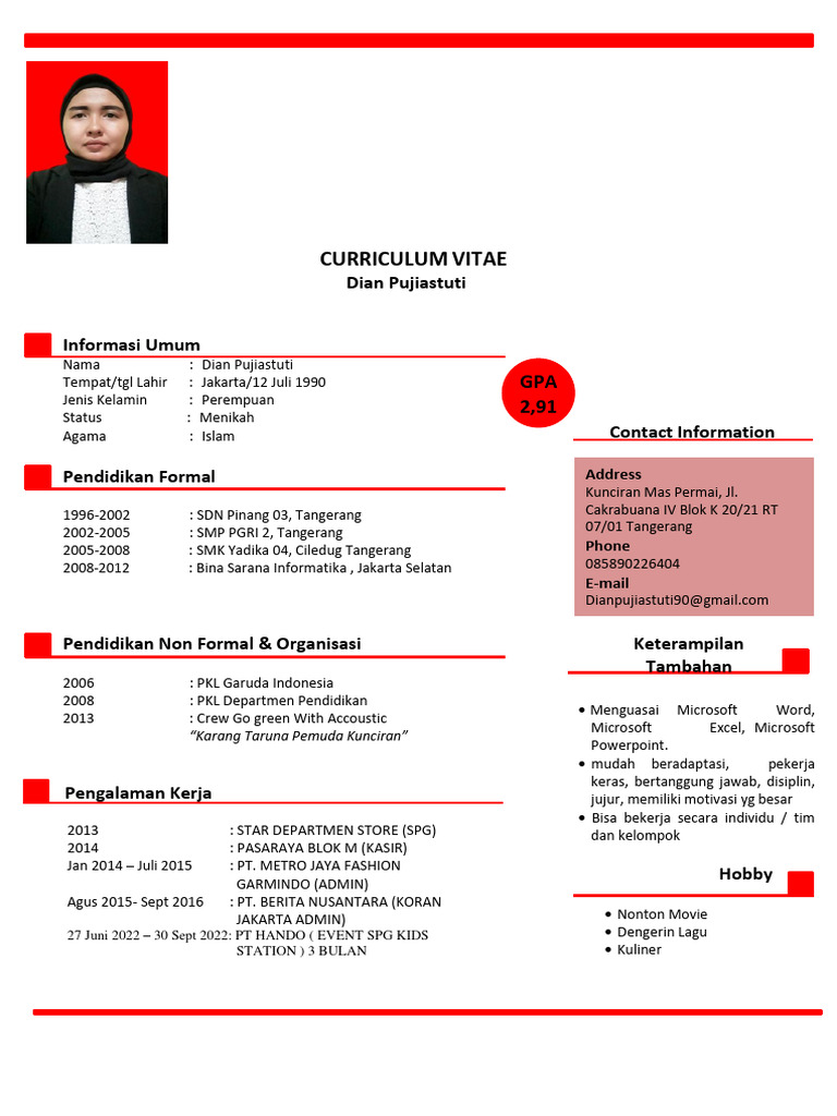 CV Dian Pujiastuti: Pengalaman & Keterampilan | PDF