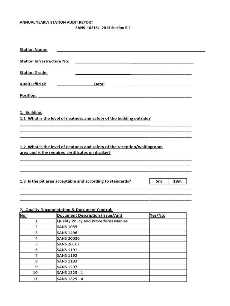 Yearly Audit Station Report BL 1 | PDF Yearly Audit Station Report BL 1 | PDF