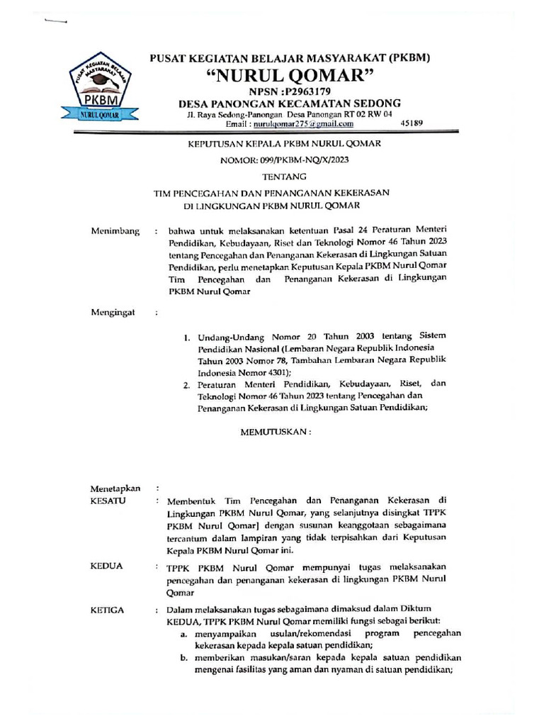 SK TPPK PKBM NQ | PDF