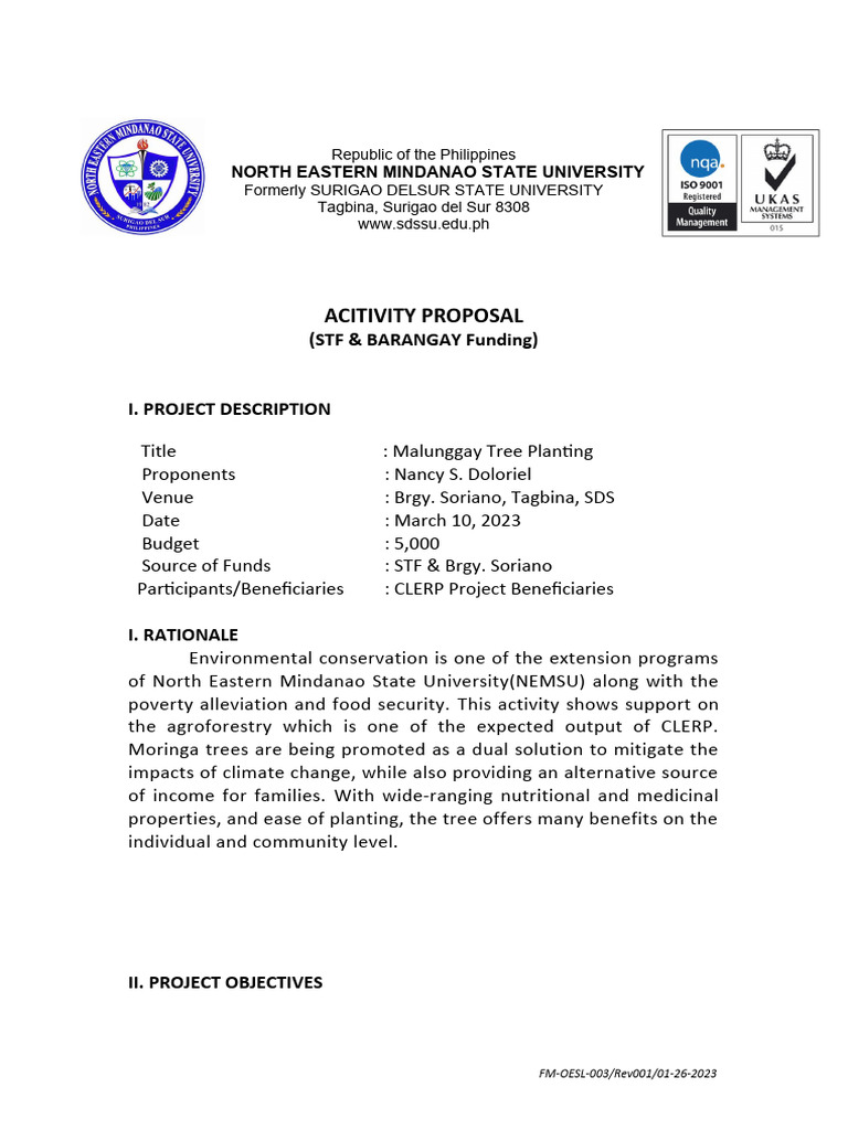 Malunggay Tree Planting Proposal | PDF