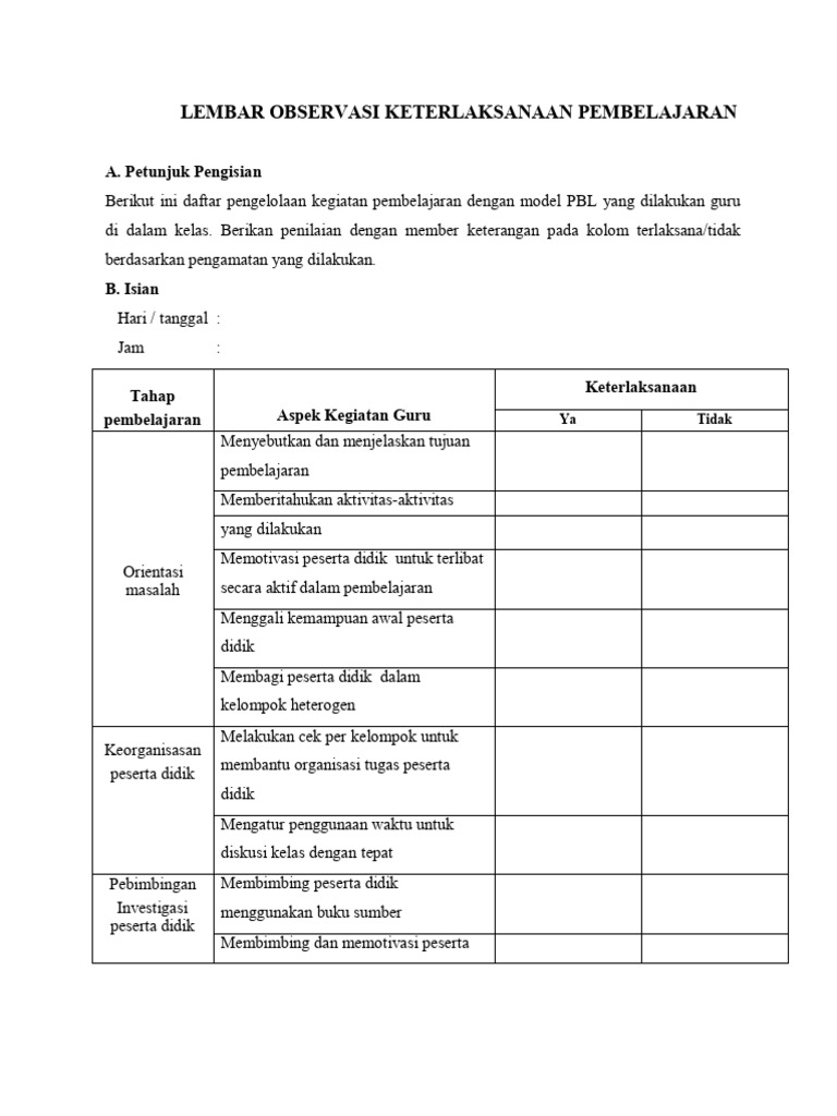 LEMBAR OBSERVASI Guru | PDF | Pengembangan Diri