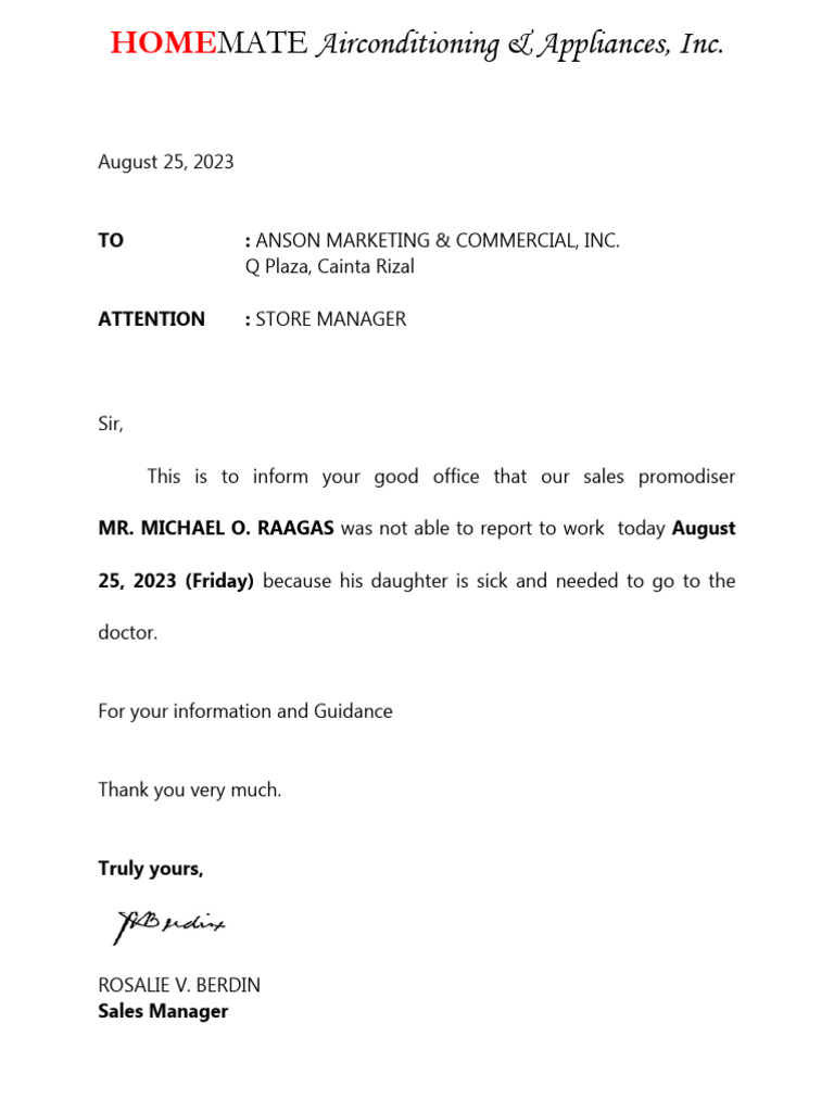 Promodiser Absence Notification | PDF