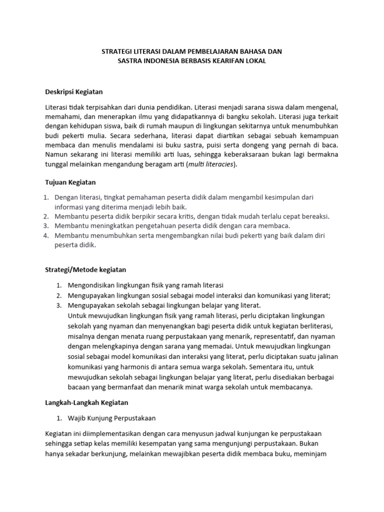 Strategi Literasi Dalam Pembelajaran Bahasa Dan | PDF Strategi Literasi Dalam Pembelajaran Bahasa Dan | PDF