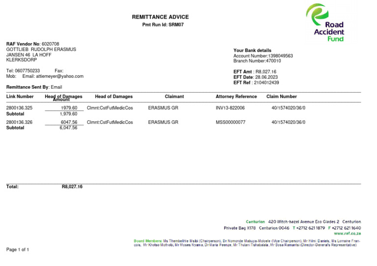 RAF Remittance - 0006020708 - 2104012439 | PDF