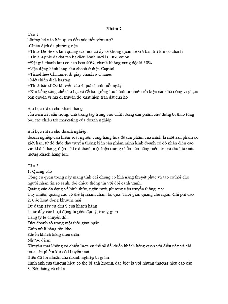 Bai Tap Nhom 2 | PDF