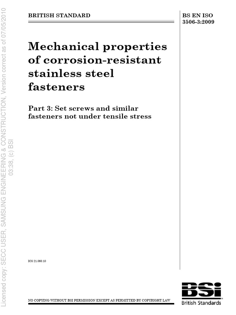 BS en Iso 3506-3 | PDF | Screw | Stainless Steel