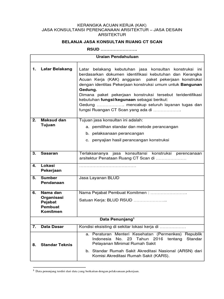 KAK Penataan Ruangn CT Scan - COntoh | PDF