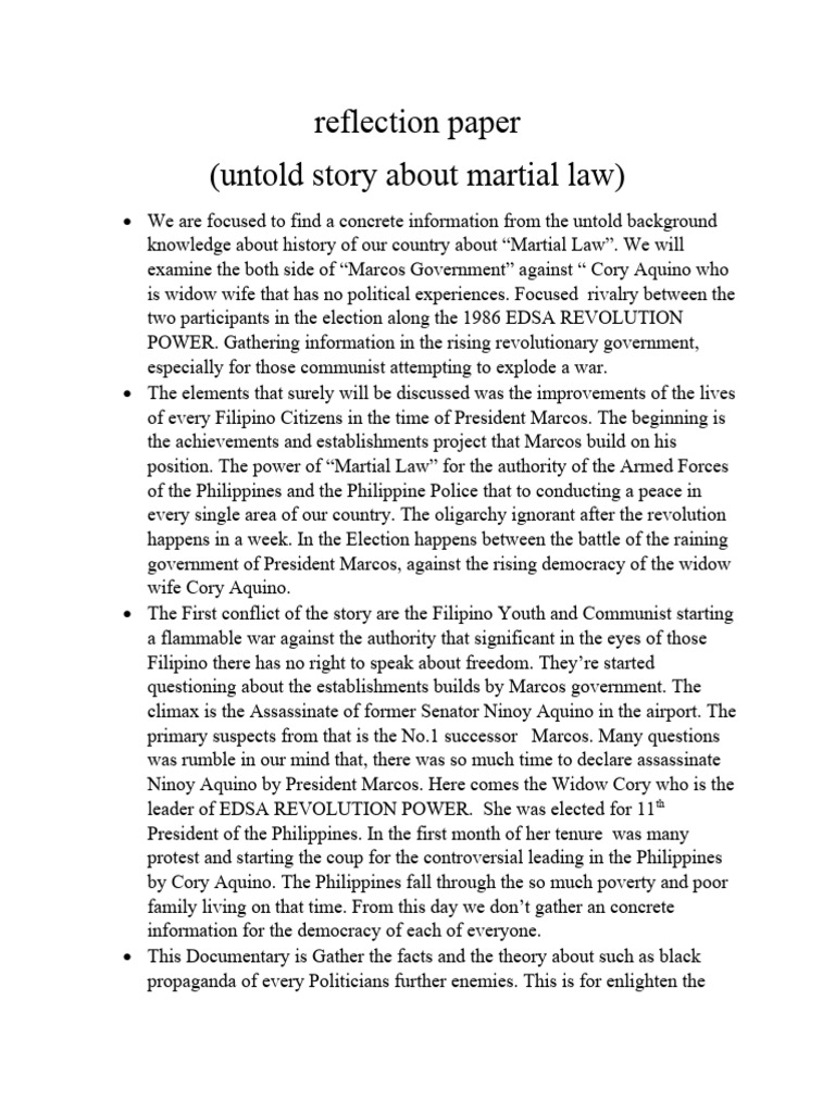 Reflection MARTIAL LAW | PDF | Corazon Aquino | Philippines