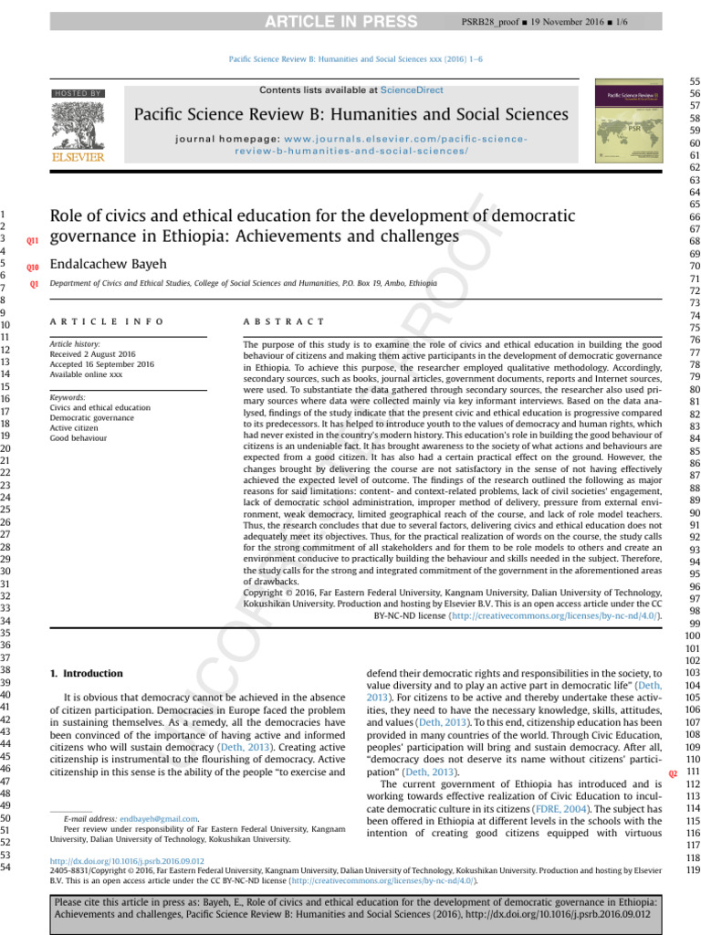 Role of Civics and Ethical Education For The Devel | Download Free PDF ...