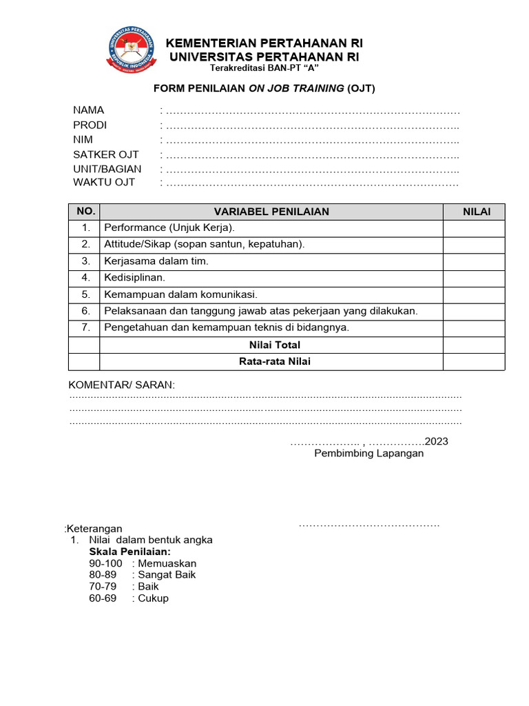 Form Penilaian Ojt | PDF
