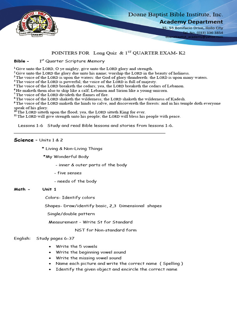 1st Quarter Long Test Exam Pointers 3 | PDF